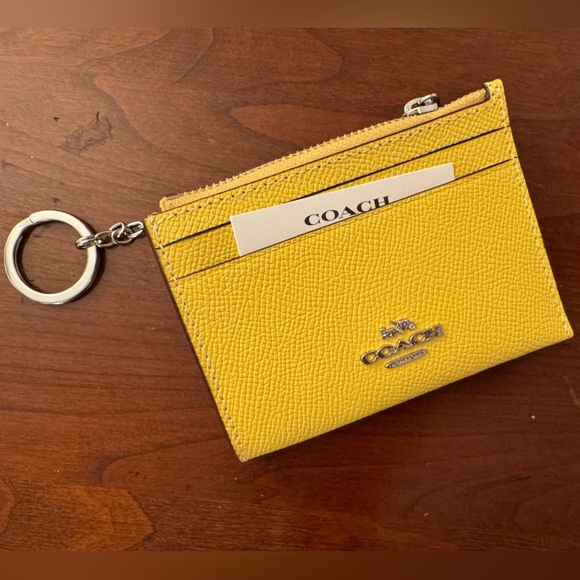 Coach | Accessories | Coach Yellow And Gold Leather Key Card Holder ...